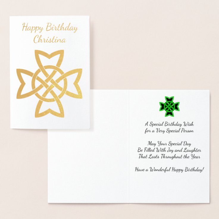 Pretty Gold Foil Irish Celtic Knot Birthday Wish Foil Card | Zazzle