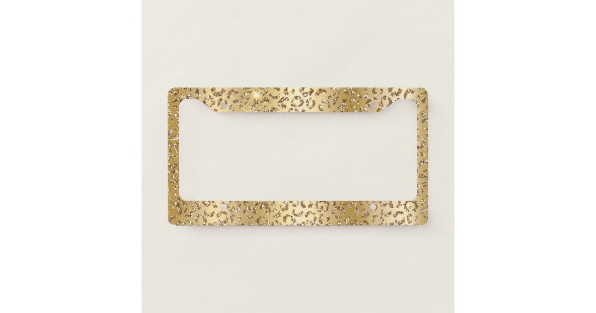 Pretty Gold Glam Glitter Leopard Print License Plate Frame | Zazzle