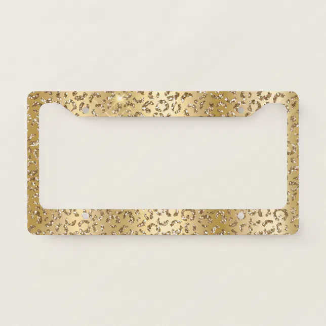 Pretty Gold Glam Glitter Leopard Print License Plate Frame | Zazzle