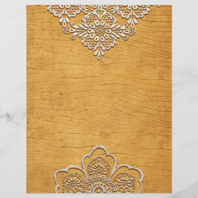 Pretty Gold & Lace Rustic Wood Scrapbook Paper | Zazzle