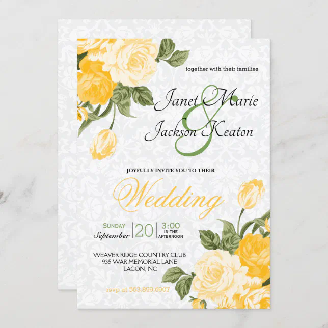 Pretty Golden Yellow Wedding Flowers Invitation | Zazzle