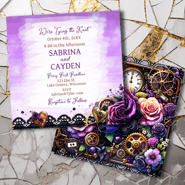Pretty Gothic Aesthetic Steampunk Wedding Invitation | Zazzle