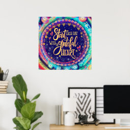 Pretty Grateful Heart Quote Inspirivity Poster | Zazzle