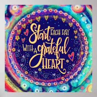 Pretty Grateful Heart Quote Inspirivity Poster | Zazzle