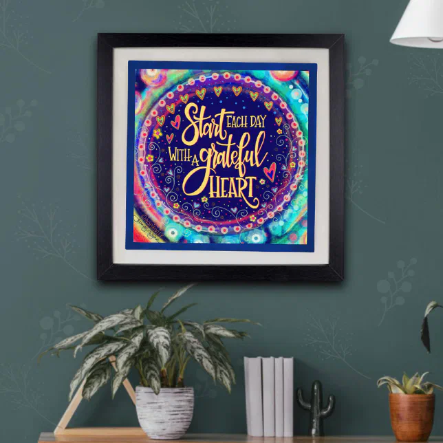Pretty Grateful Heart Quote Inspirivity Poster | Zazzle