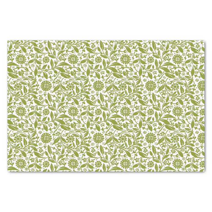 Pretty Green and White Floral Pattern Tissue Paper | Zazzle
