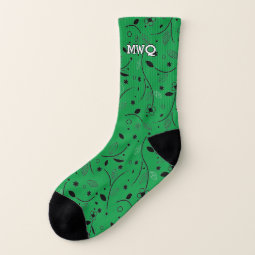 Pretty GREEN | Floral Print | MONOGRAM Socks | Zazzle