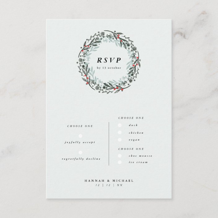 Pretty greenery RSVP card with menu choice | Zazzle.com