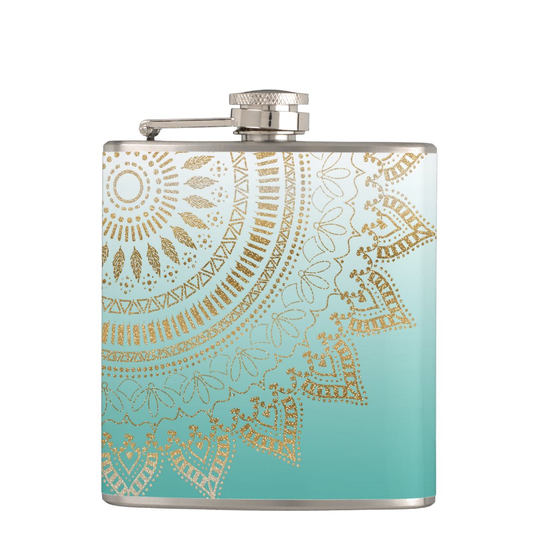 Pretty hand drawn tribal mandala elegant design flask | Zazzle