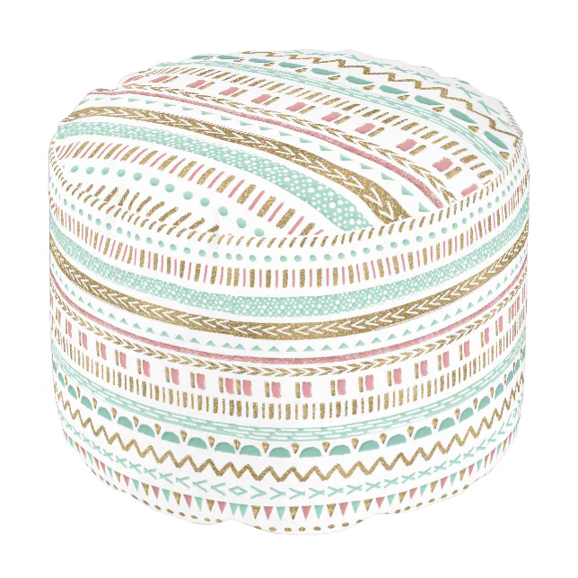 Pretty hand paint tribal Aztec geometric design Pouf | Zazzle