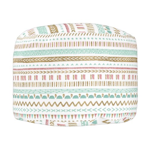 Pretty hand paint tribal Aztec geometric design Pouf | Zazzle