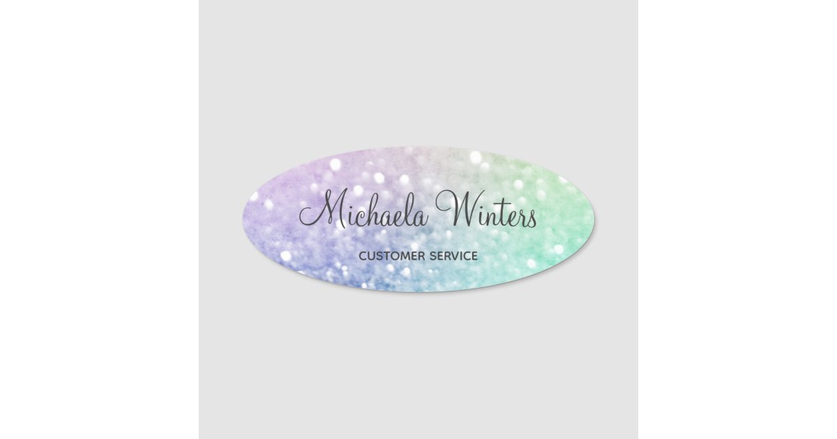 Pretty Holographic Glitter Girly Glamorous Name Tag | Zazzle