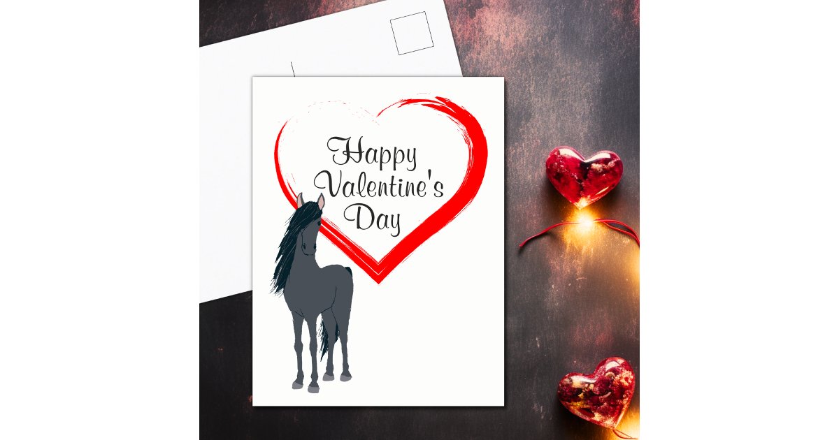 Pretty Horse and Heart Happy Valentine's Day Holiday Postcard | Zazzle