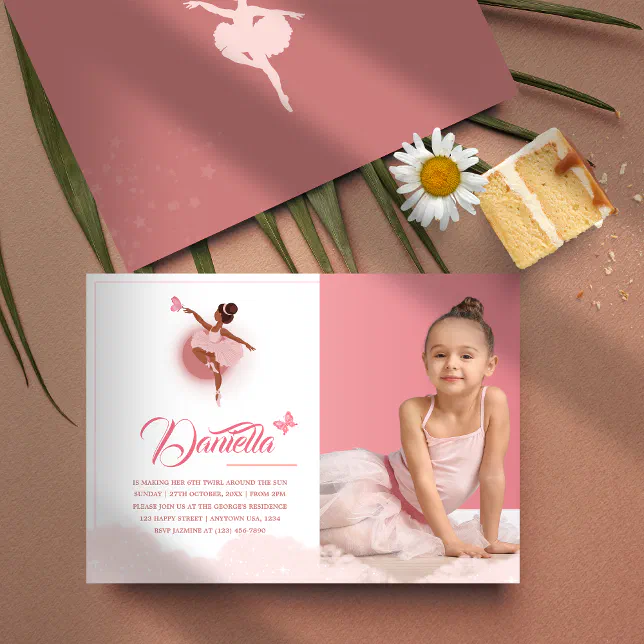 Pretty in Pink Ballerina Birthday Party Photo Invitation | Zazzle