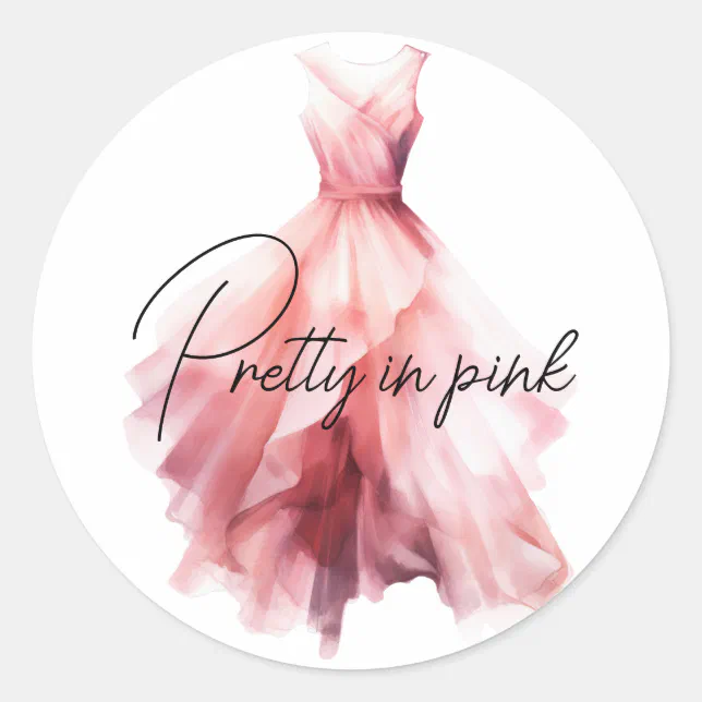 Pretty in Pink Dress Classic Round Sticker | Zazzle