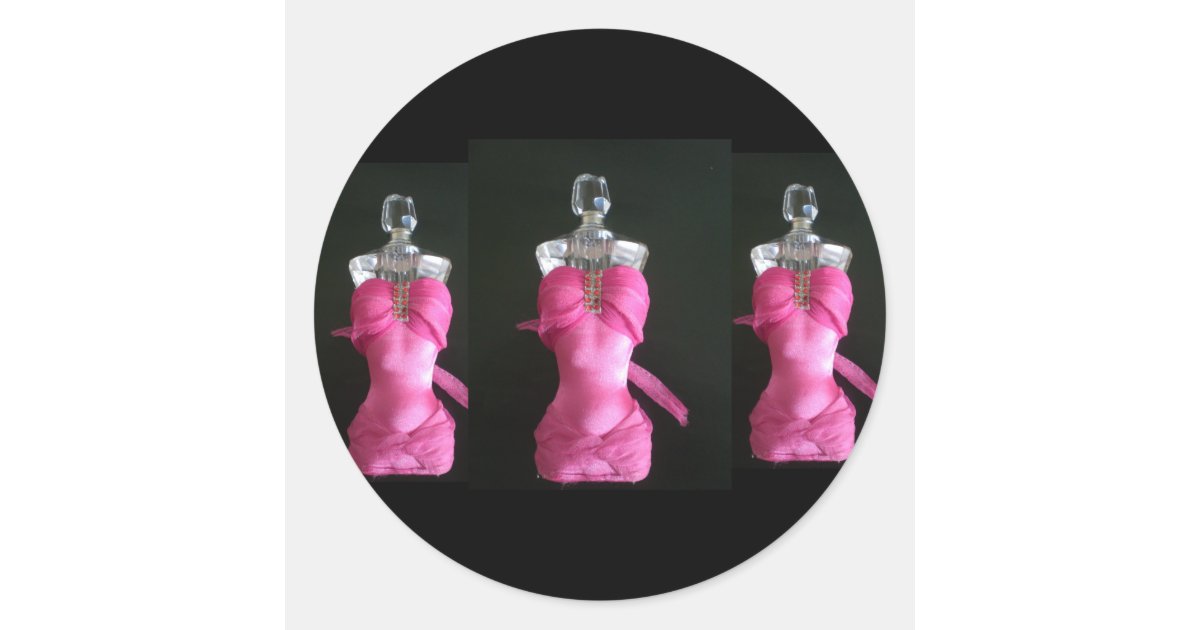 Pretty in Pink Dress perfume bottle Classic Round Sticker | Zazzle