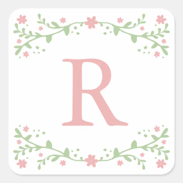 Pretty in Pink Floral Monogram Stickers | Zazzle