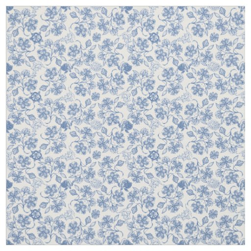 Pretty Indigo Blue Ethnic Floral Print Fabric | Zazzle