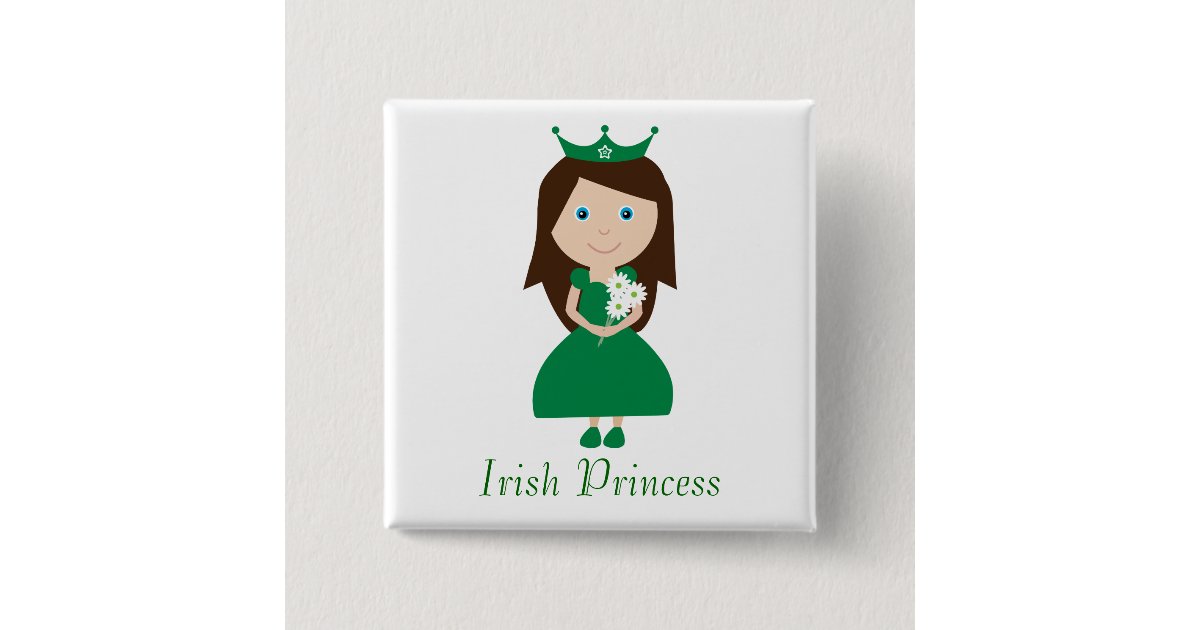Pretty Irish Princess Cute Cartoon Character Button | Zazzle