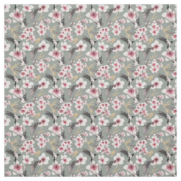 Pretty Pink Cherry Blossom Watercolor Pattern Fabric | Zazzle