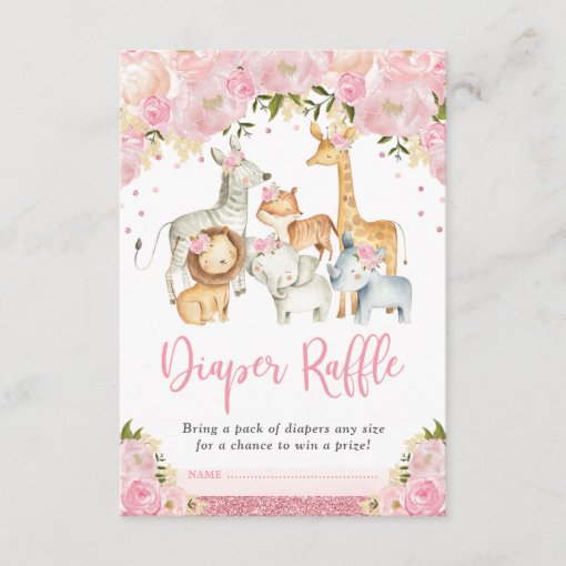 Pretty Jungle Safari Blush Floral Diaper Raffle Enclosure Card | Zazzle