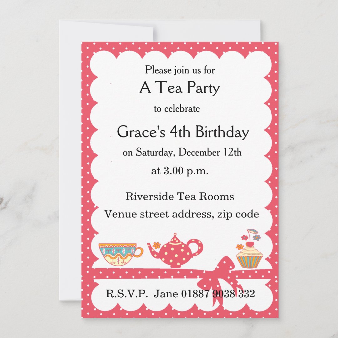 Pretty Kids Tea Party Invitation | Zazzle