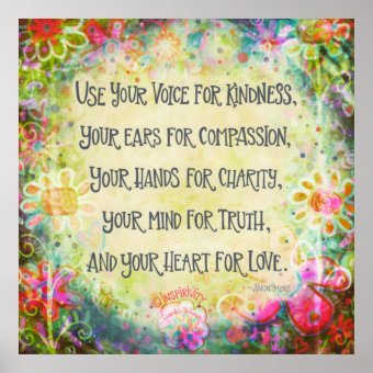 Pretty Kindness Quote Floral Inspirivity Poster | Zazzle