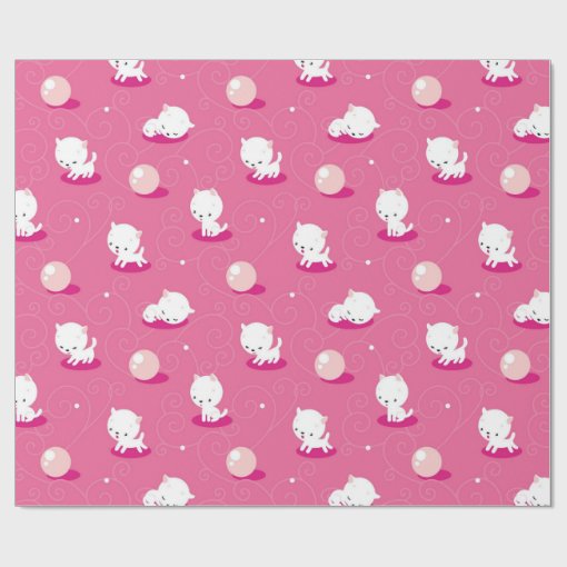 Pretty Kitty Pink Kittens Pattern Wrapping Paper | Zazzle
