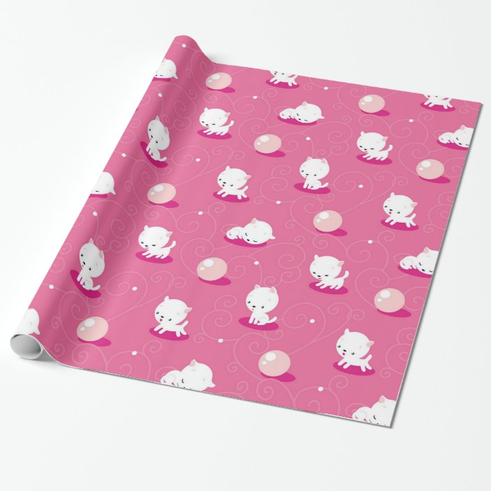 Pretty Kitty Pink Kittens Pattern Wrapping Paper | Zazzle.com