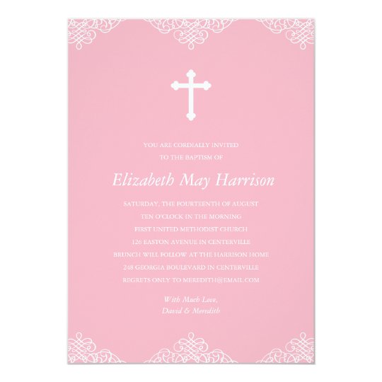 Pretty Lace | Pink Girls Baptism/Christening Invitation | Zazzle.com