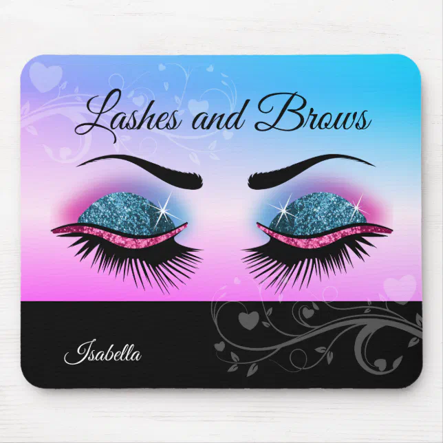 Pretty Lashes - Pink and Blue Glitter Mouse Pad | Zazzle