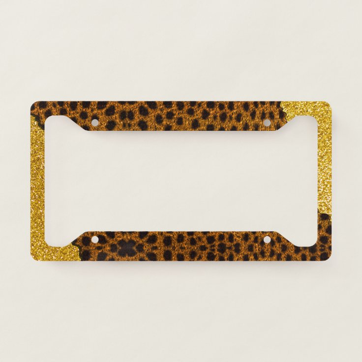 Pretty Leather Cheetah Animal Print With Glitter License Plate Frame ...