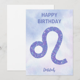 Pretty Leo Sign Personalized Purple Happy Birthday Card | Zazzle