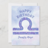 Pretty Libra Sign Custom Purple Happy Birthday Card | Zazzle