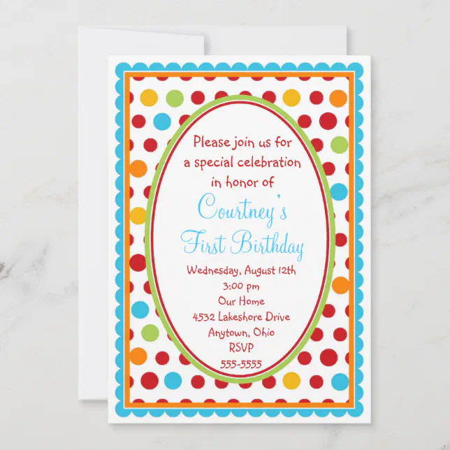 Pretty Little Polka Dots 1st Birthday Invitations | Zazzle