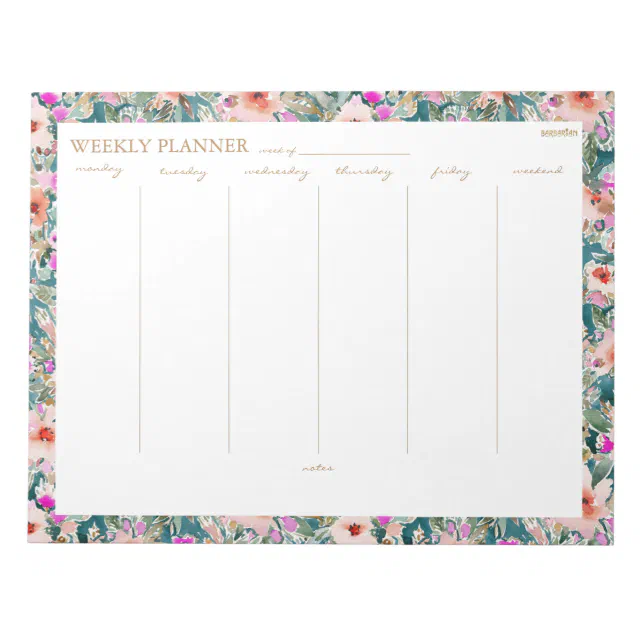 Pretty Lush Tropical Floral WEEKLY PLANNER Notepad | Zazzle
