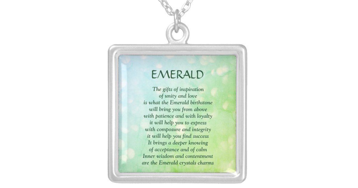 Pretty May Birthstone Emerald Poem Necklace | Zazzle