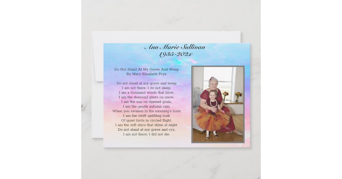 Pretty Memorial Poem with Photo Card | Zazzle