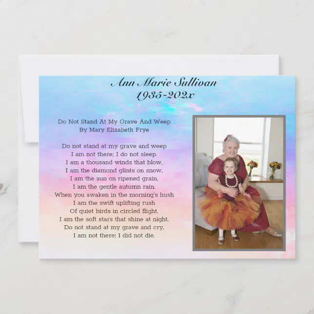 Pretty Memorial Poem with Photo Card | Zazzle