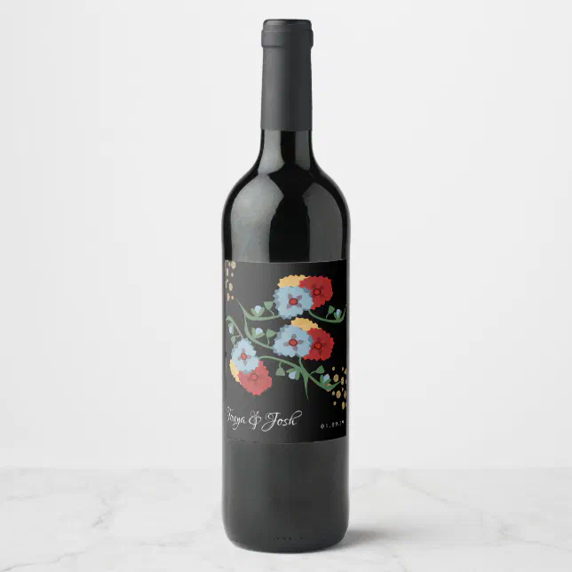 Pretty Mexican Botanical Floral Greenery Faux Gold Wine Label | Zazzle