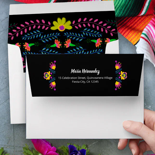 Pretty Mexican Fiesta Flowers Return Address Envelope | Zazzle