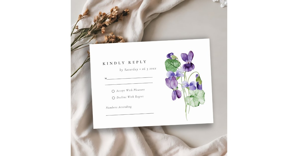 Pretty Minimal Elegant Violet Floral Bunch Wedding RSVP Card | Zazzle
