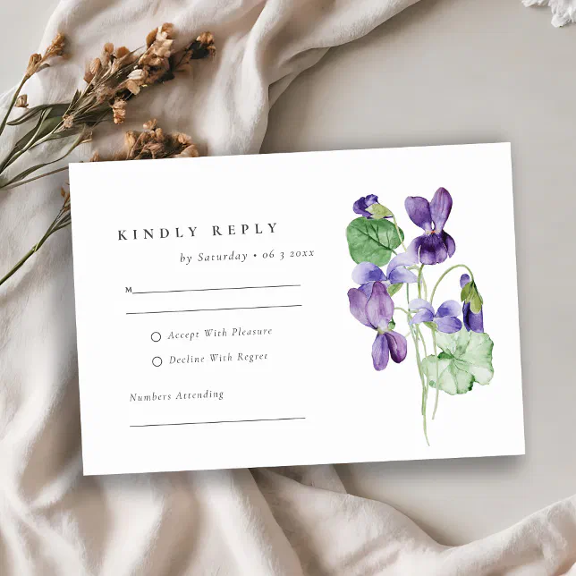 Pretty Minimal Elegant Violet Floral Bunch Wedding RSVP Card | Zazzle