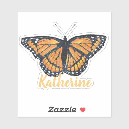 Pretty Monarch Butterfly Artwork with Name Sticker | Zazzle