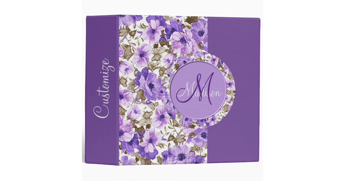 Pretty Monogram Purple & White Floral Binder 5 | Zazzle
