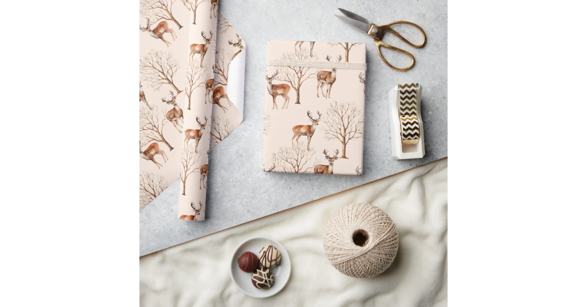 Pretty Neutral Wildlife Deer Wrapping Paper | Zazzle