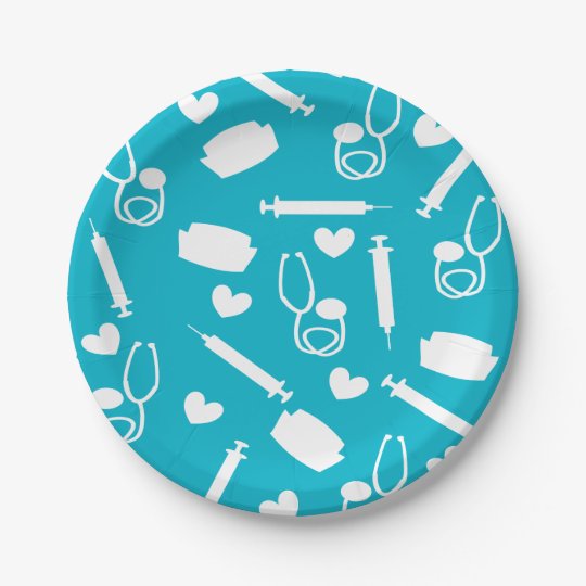 Pretty Nurse Theme Paper Plates Blue | Zazzle.com
