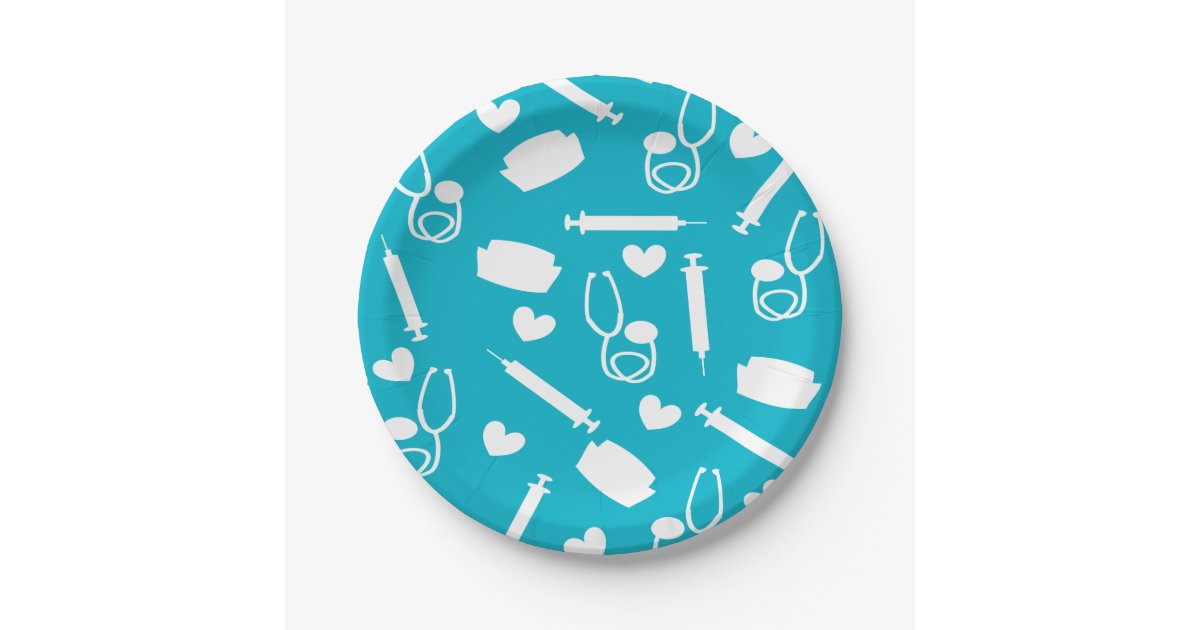 Pretty Nurse Theme Paper Plates Blue | Zazzle