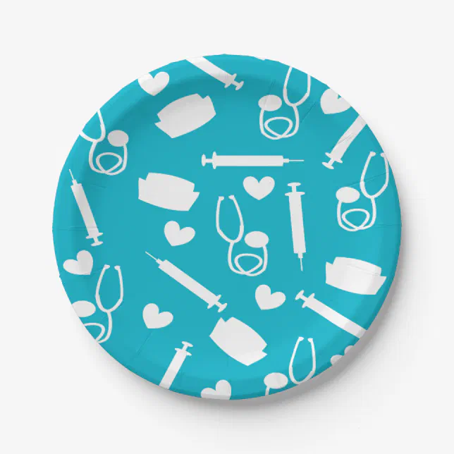 Pretty Nurse Theme Paper Plates Blue | Zazzle
