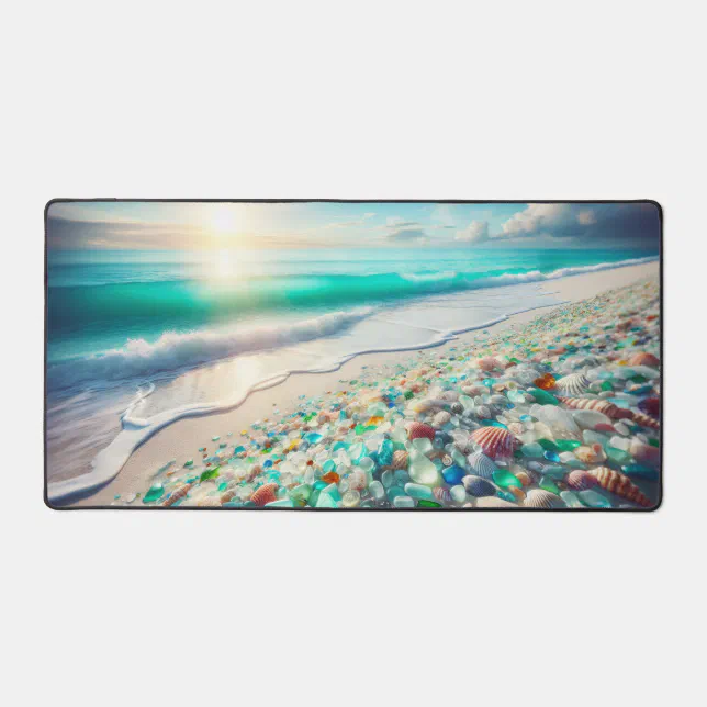 Pretty Ocean Beach with Sea Glass Desk Mat | Zazzle